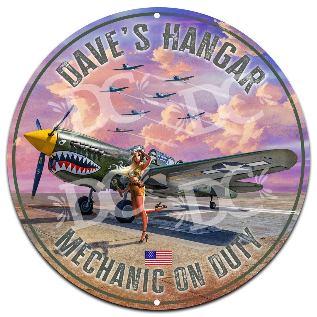 WWII Pin up Aviation Sign, Custom Aviator Sign, P51 Mustang Metal Sign ...