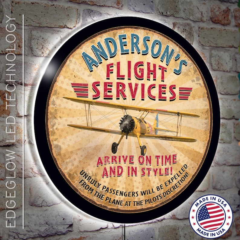 Personalized Flight School LED Sign: Aviator Backlit Decor - Etsy