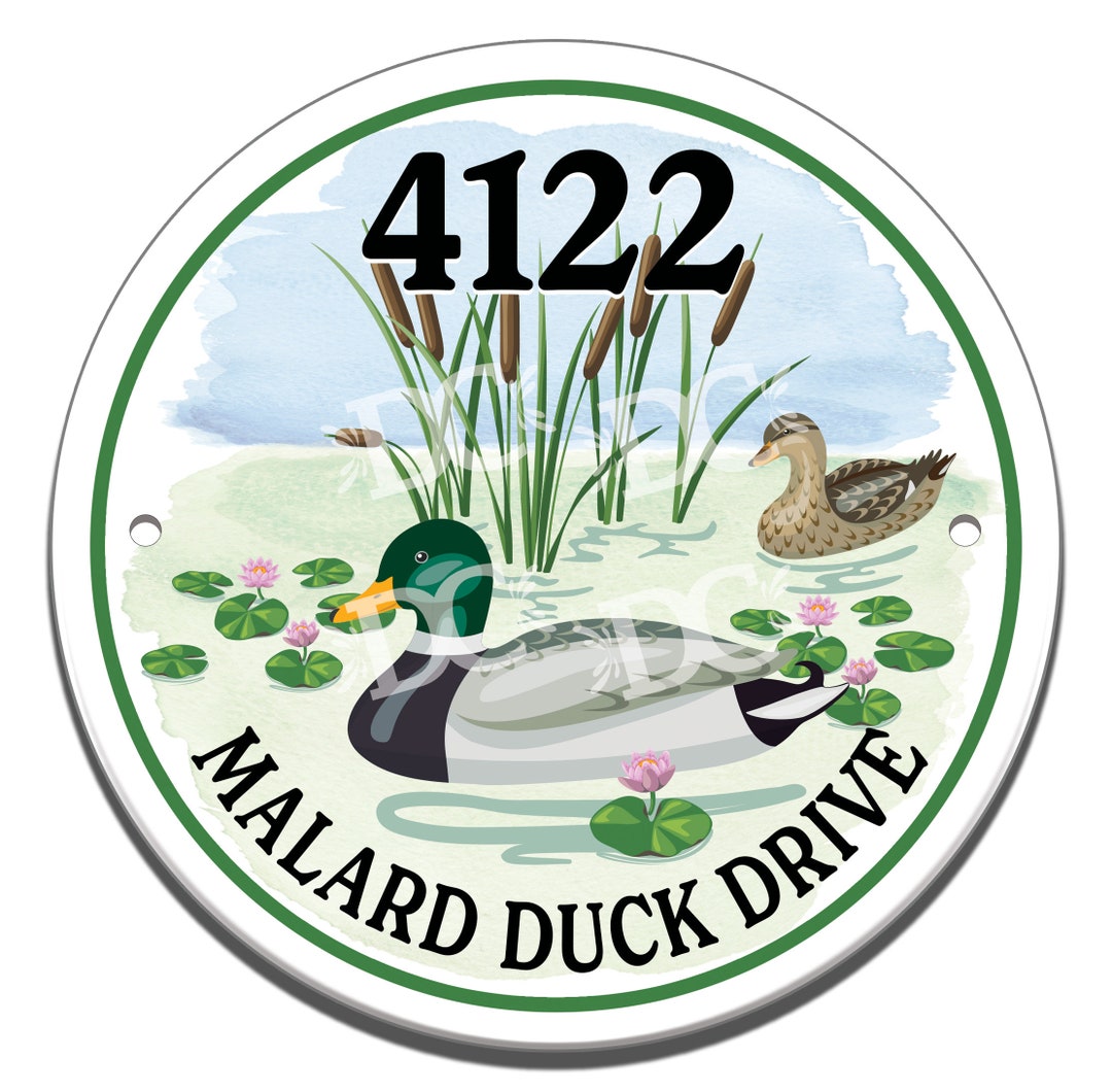 Duck Pond Themed Ceramic House Number Circle Tile, Mallard Ducks Themed ...