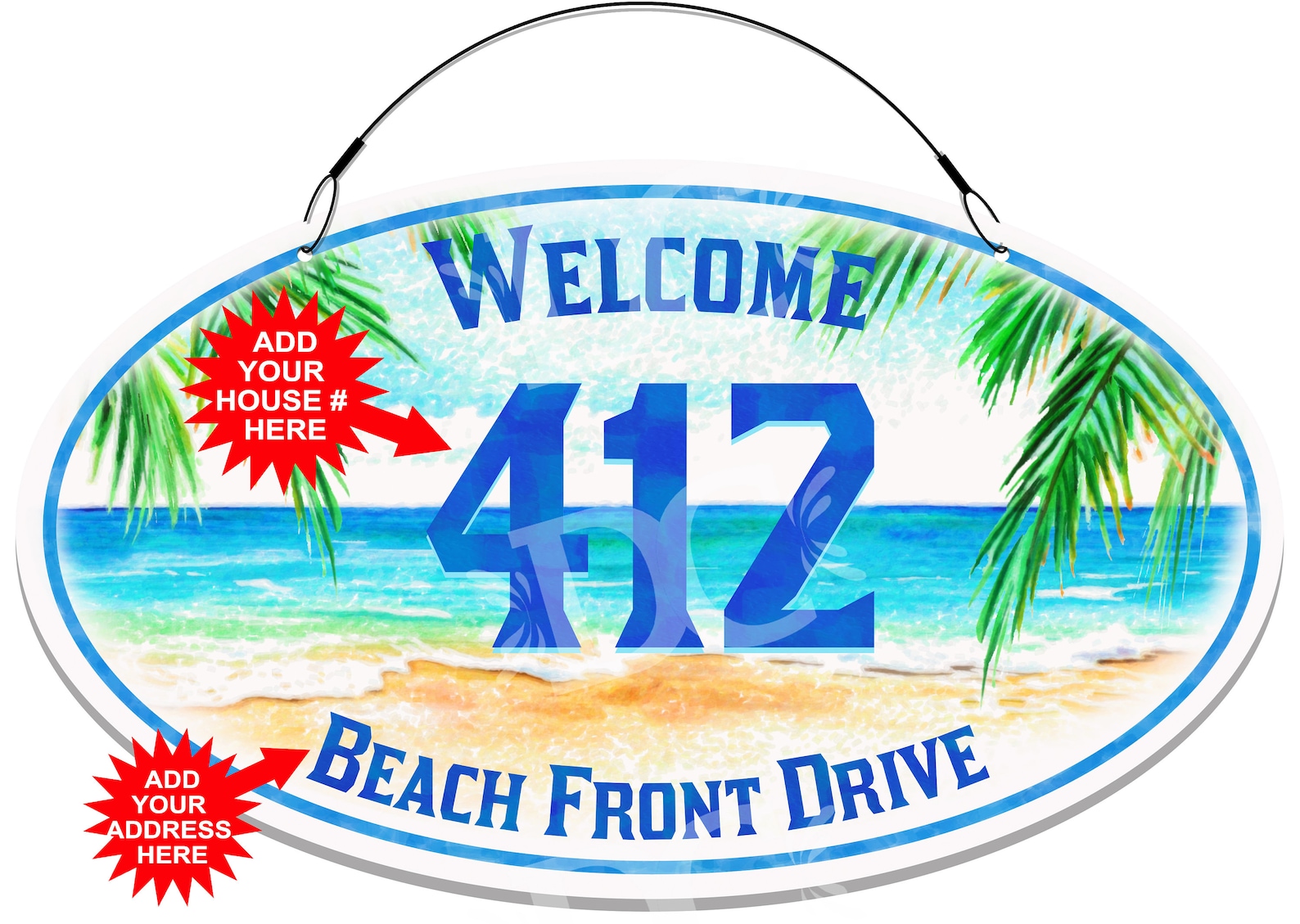 Beachfront Watercolor Themed Metal House Sign Beach Décor | Etsy