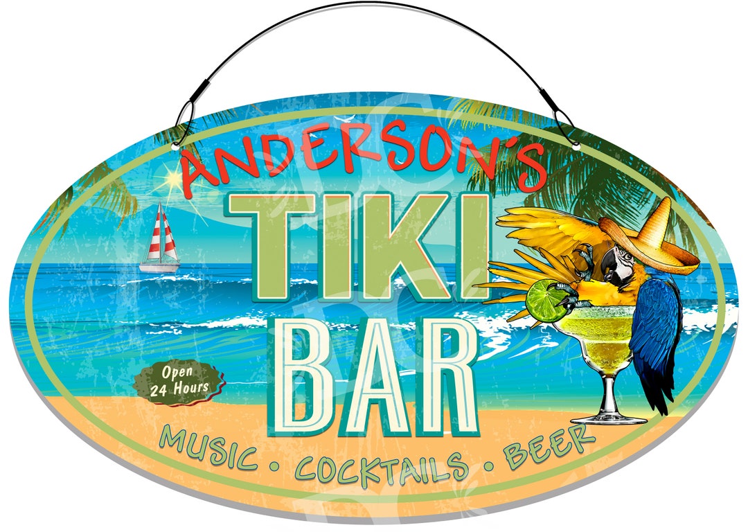 Tiki Bar Parrot Metal Bar Sign, Beach Bar Décor Signs, Home Bar Signs ...