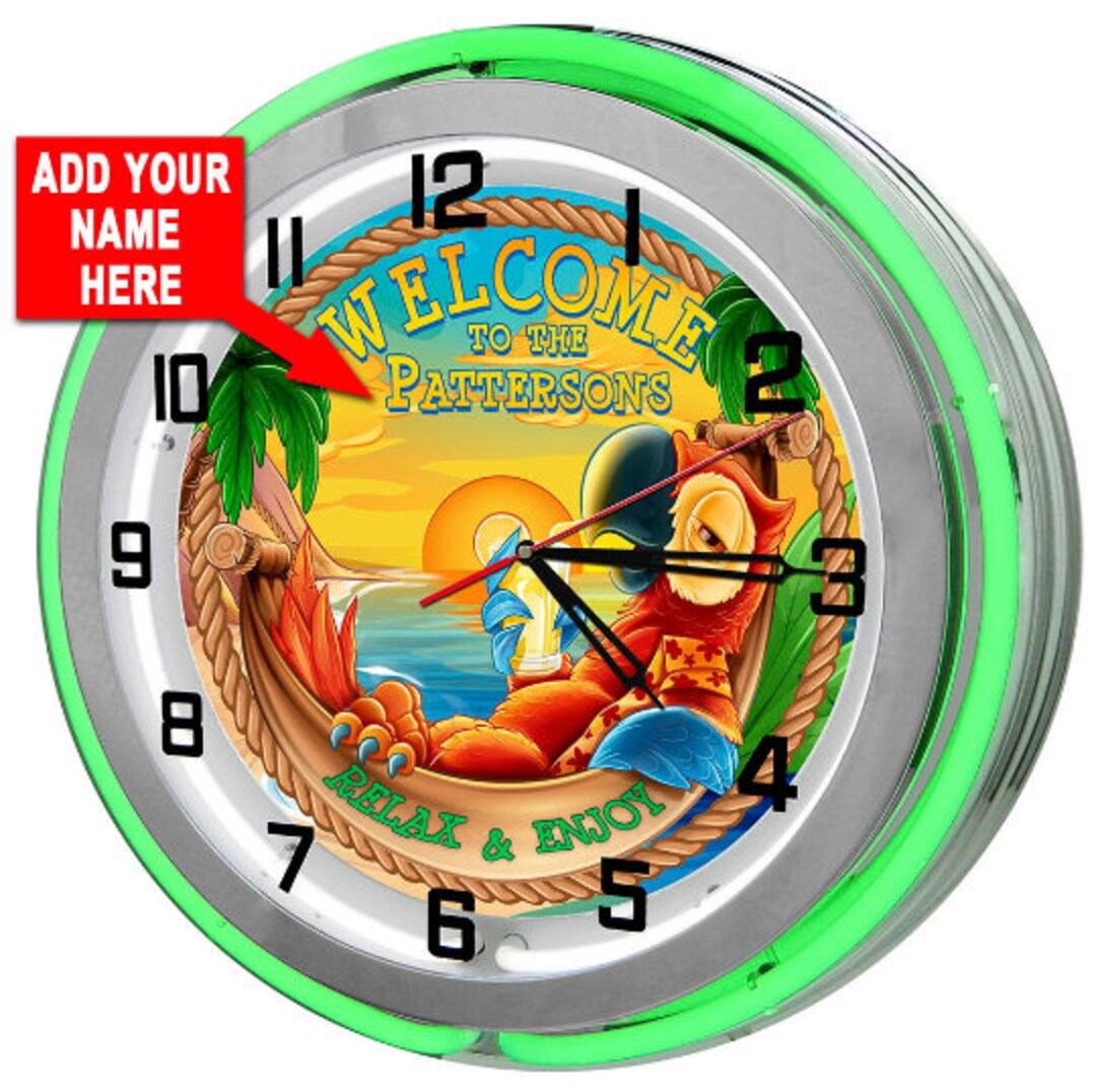 Tiki Bar Paradise Custom 19 Neon Clock, Personalize Tiki Beach Bar ...
