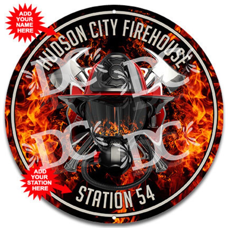 Custom Firefighter Sign: Firehouse Station Logo, Aluminum Circle Sign ...