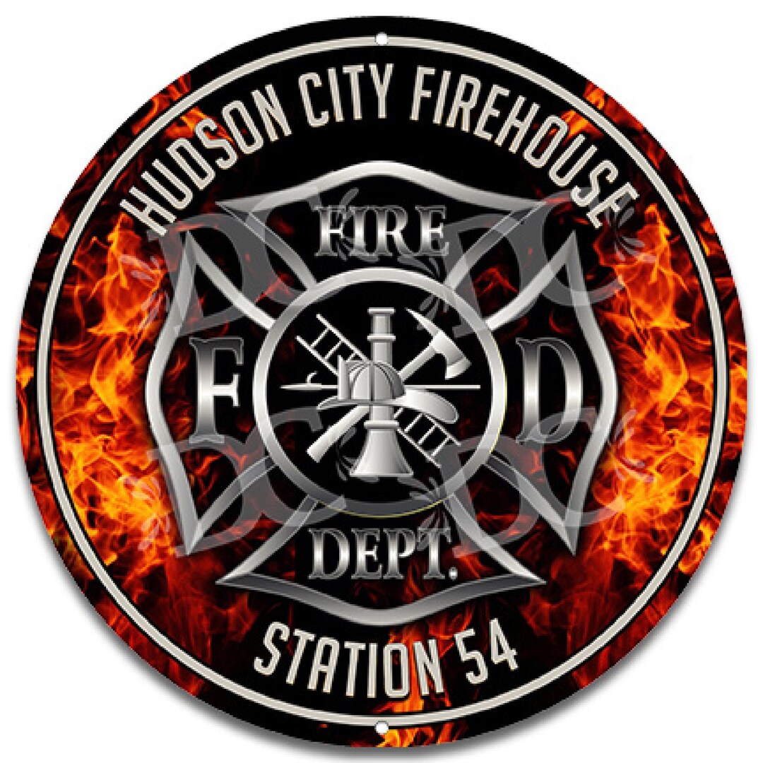 Custom Firefighter Sign: Firehouse Station Logo, Aluminum Circle Sign ...