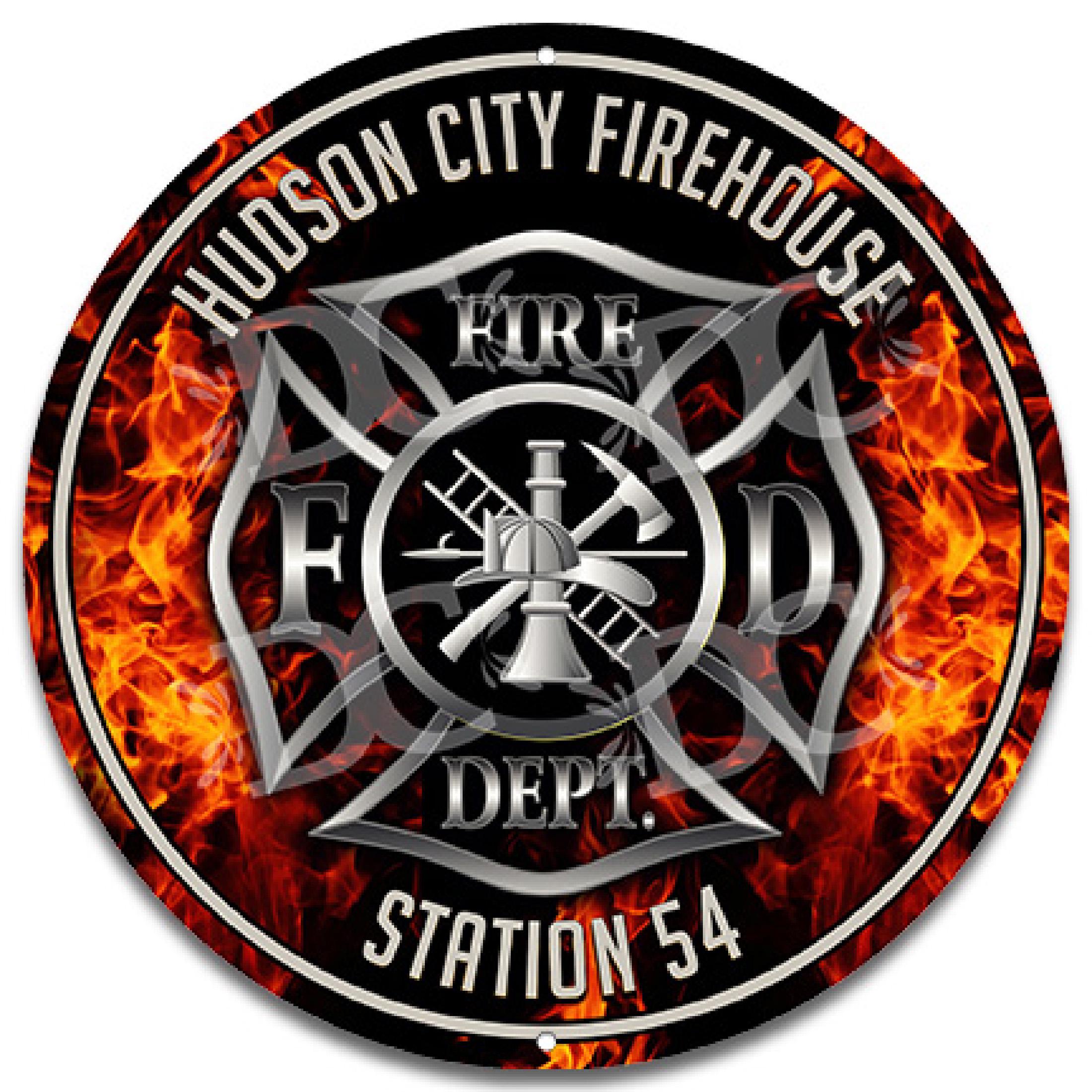 Custom Firefighter Sign: Firehouse Station Logo, Aluminum Circle Sign ...