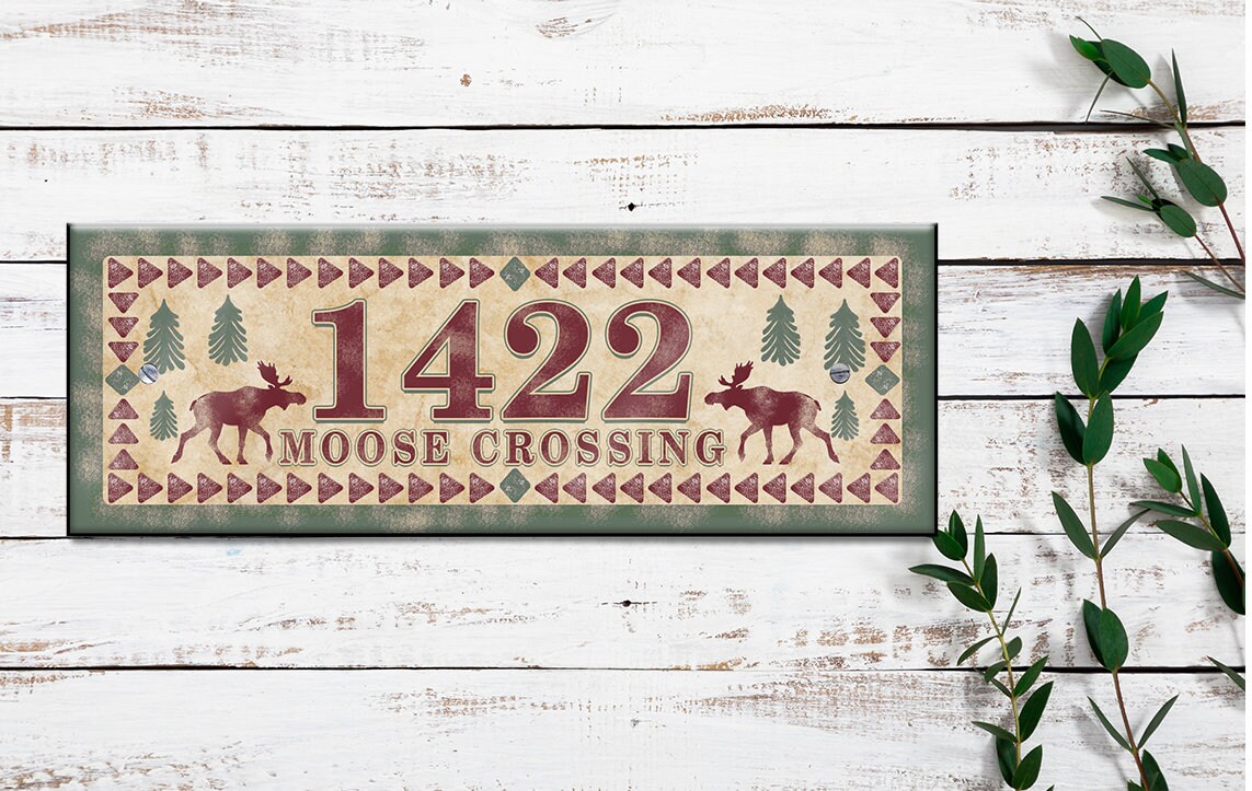 Moose Cottage House Number Sign: Rustic Ceramic Plaque - Etsy