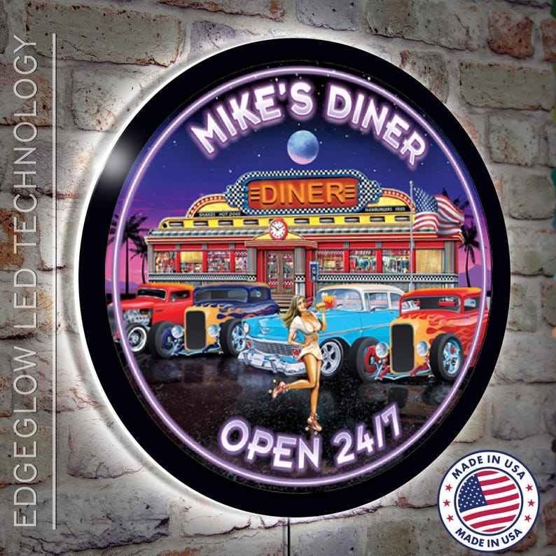 Custom Retro Hot Rod Diner LED Sign: 50's Style Backlit Americana Decor ...