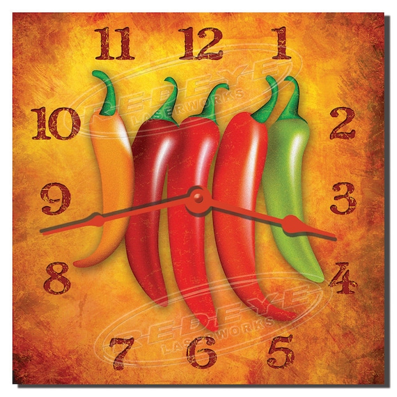 Chili Peppers Kitchen Clock Hot Peppers Sign Red Peppers - Etsy