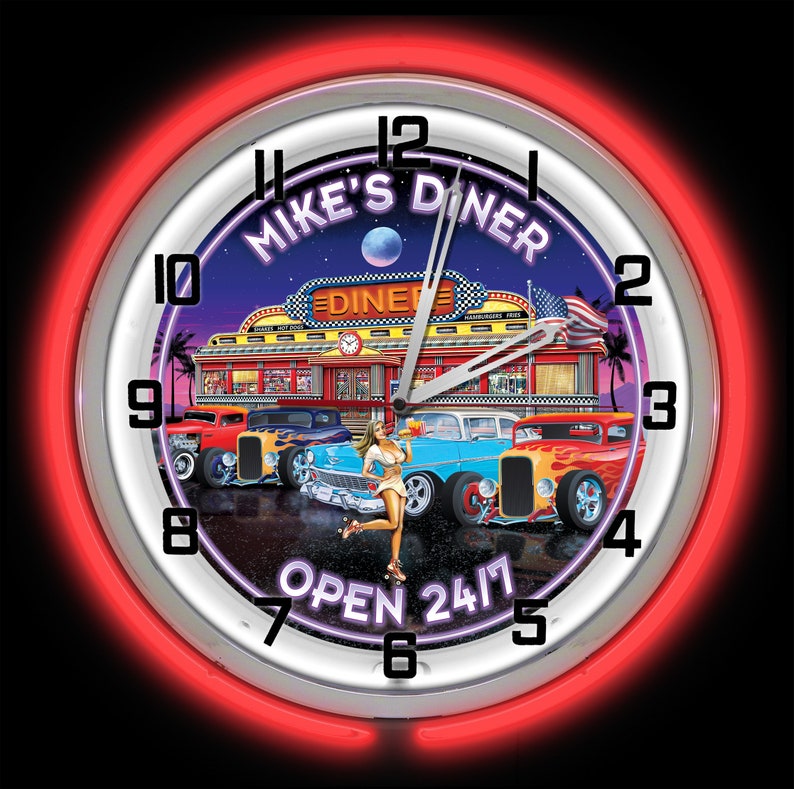 1950s Hot Rod Diner Neon Clock: Custom Retro Wall Decor - Etsy