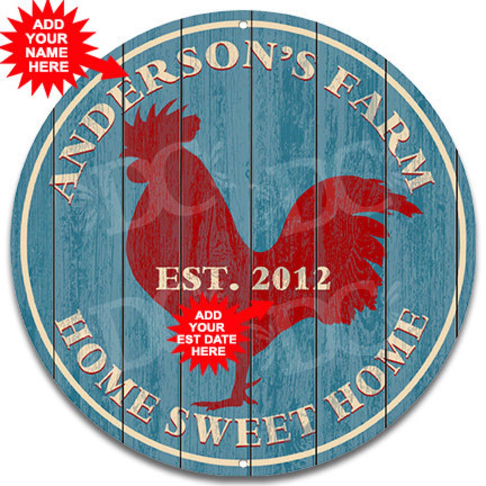 Red Farm Rooster Welcome Sign Personalized Barn Signs Fun | Etsy