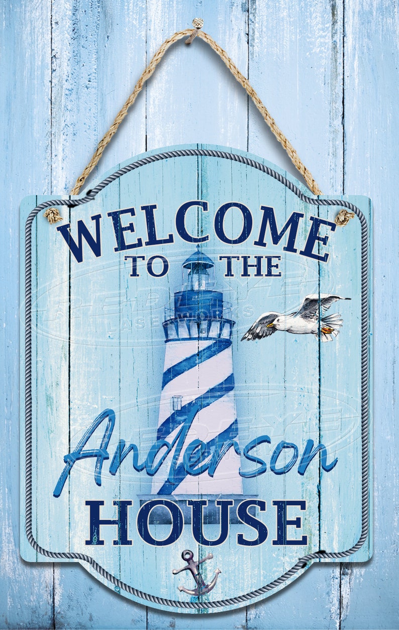 Lighthouse Blue Theme Porch Sign Lighthouse Welcome Sign Sea - Etsy