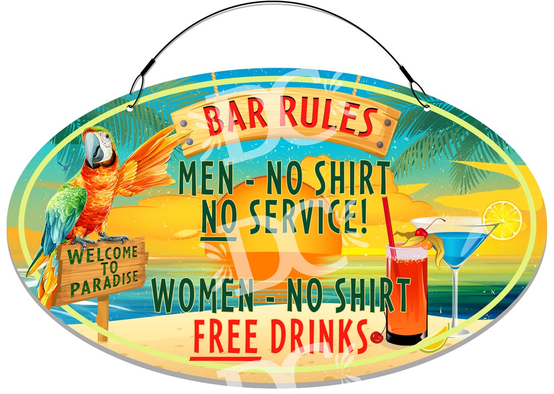 Tiki Bar Rules Metal Sign, Beach Decor, No Shirt No Service - Etsy