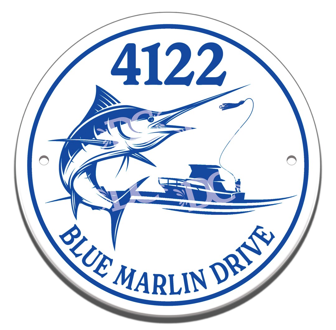 Blue Marlin Ceramic House Number Sign: Deep Sea Fishing Decor - Etsy