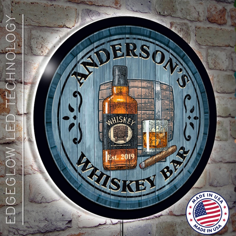 Personalized Bourbon Bar LED Sign: Backlit Whiskey Bar Decor - Etsy