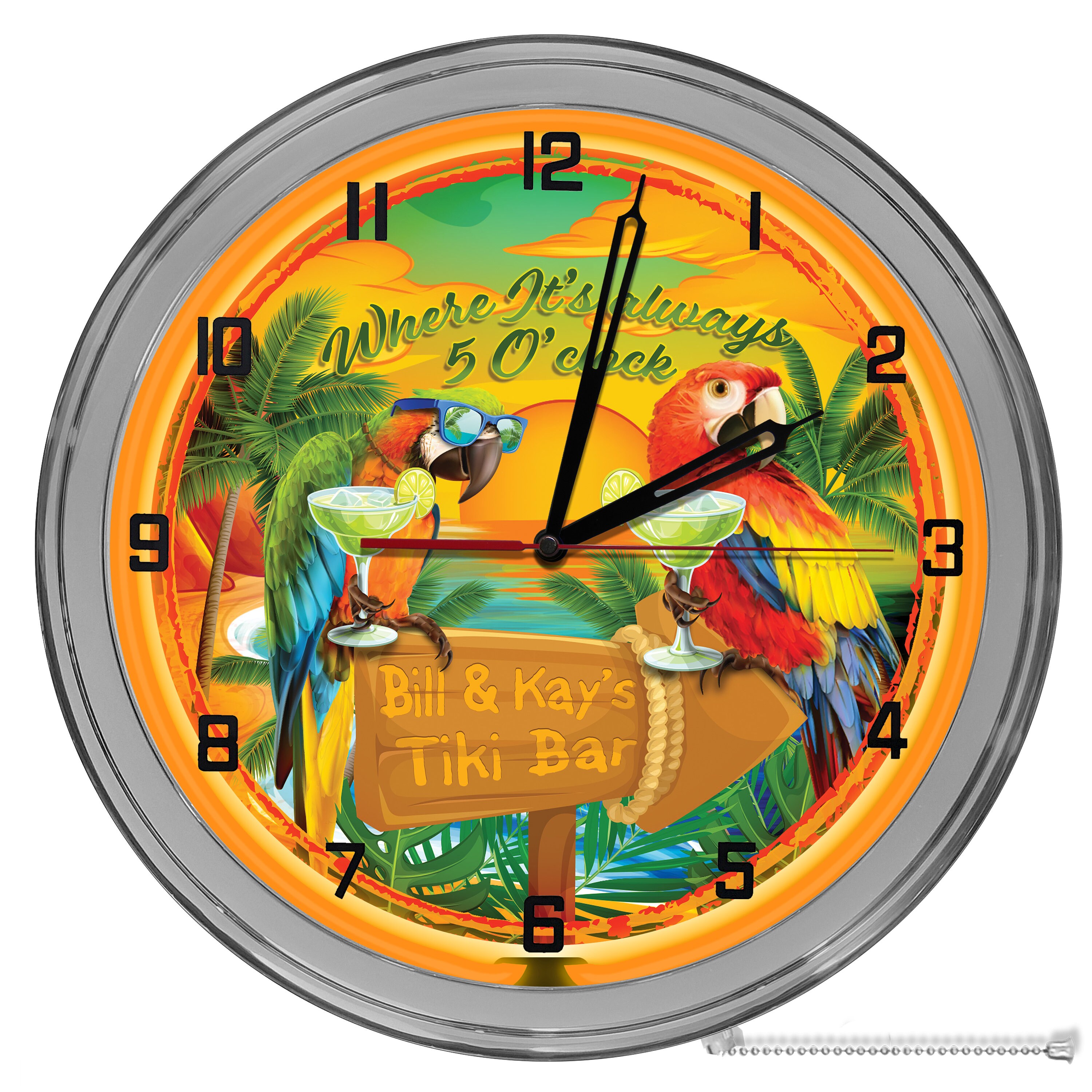 Custom Margarita Bar 16 in Clocks Parrot Tiki Bar Clocks | Etsy