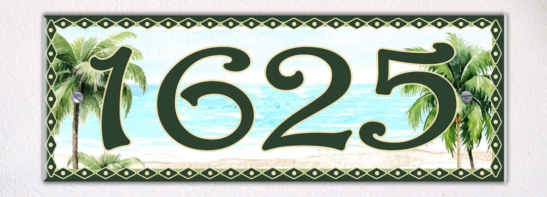 Beach House Number Sign: Palm Tree Watercolor Ceramic Plaque - Etsy