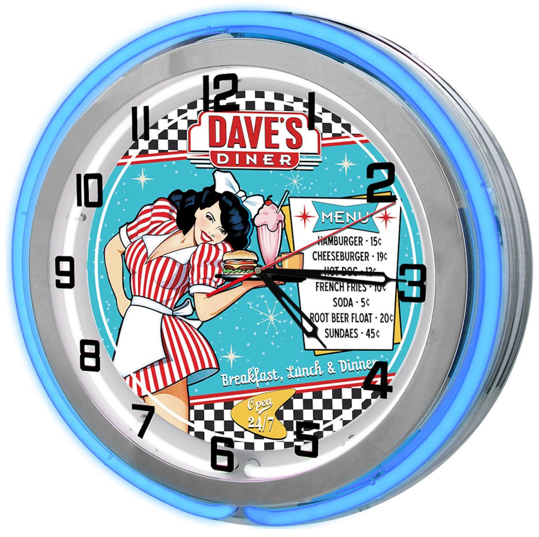 Custom 1950's Diner Neon Clock: Retro Style, 19" Double Neon - Etsy