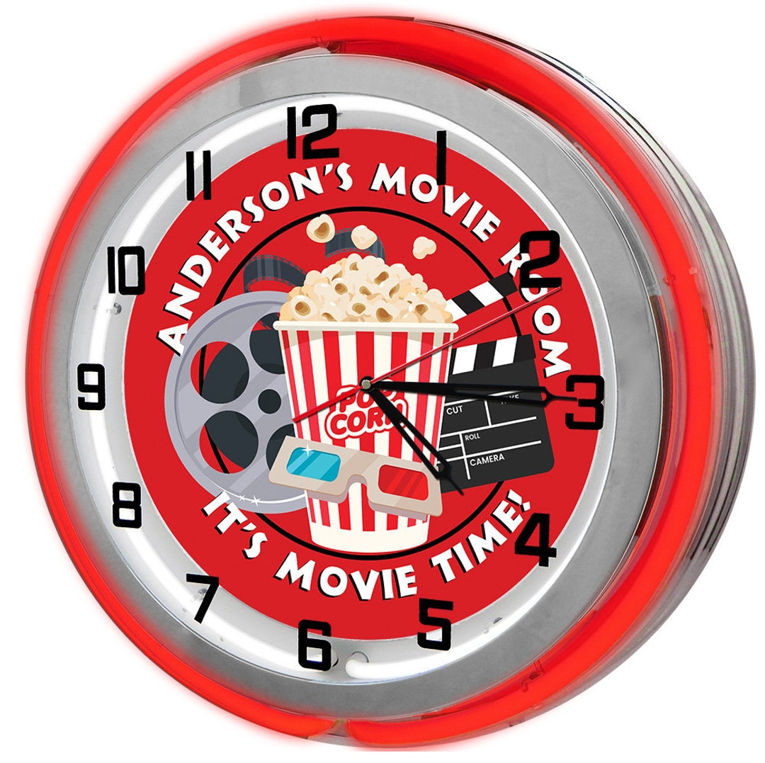 Movie Room 19" Neon Clock, Home Theater Room Neon Clock, Customized ...