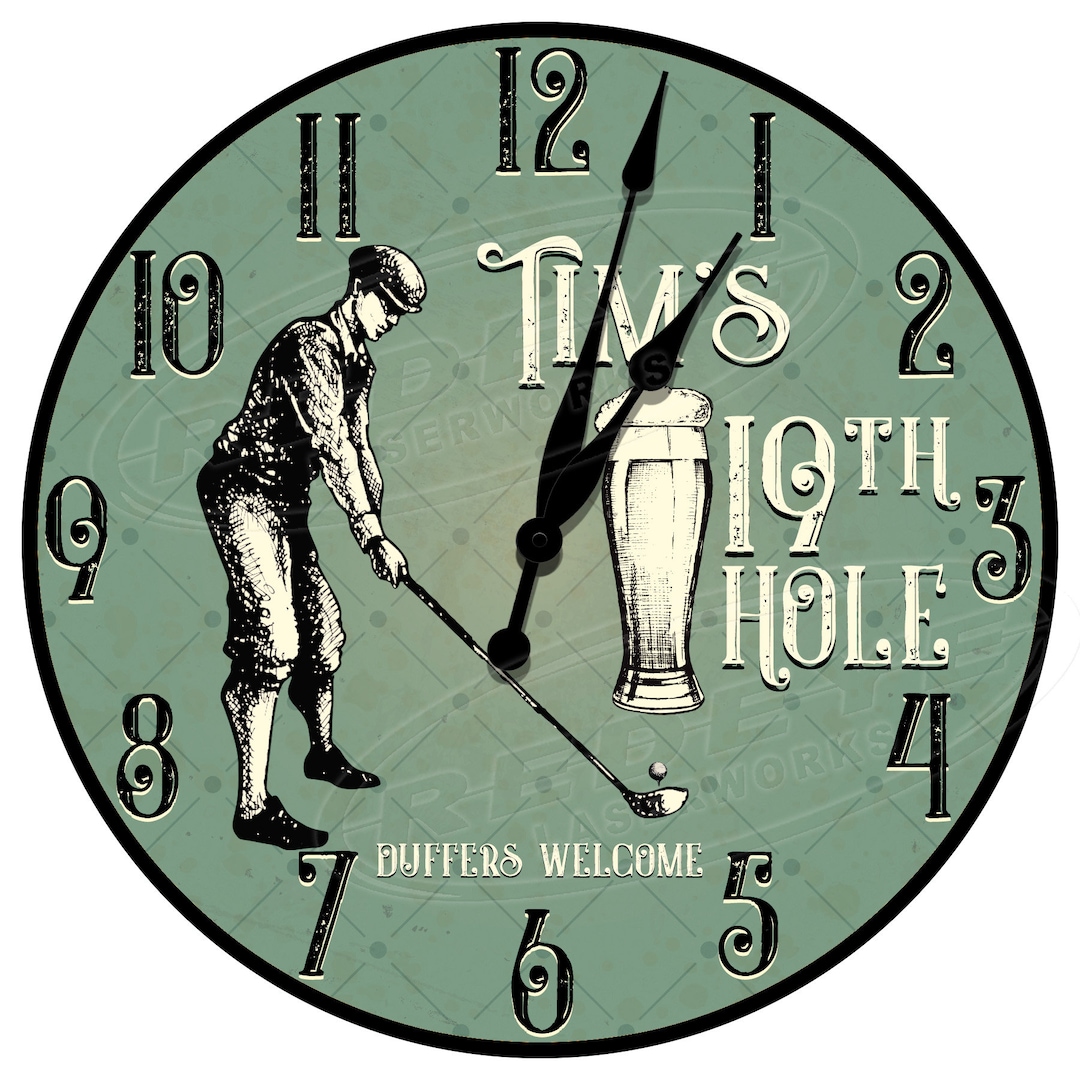 19th Hole Golfing Clock, Custom Golfer Clock, Clubhouse Golfing Clock ...