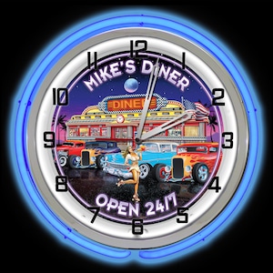 1950s Hot Rod Diner Neon Clock: Custom Retro Wall Decor - Etsy