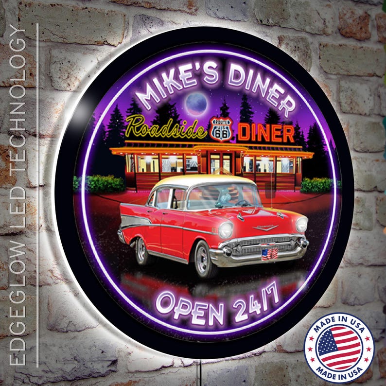 Custom Hot Rod Diner LED Sign: 50's Style Backlit Americana Decor - Etsy