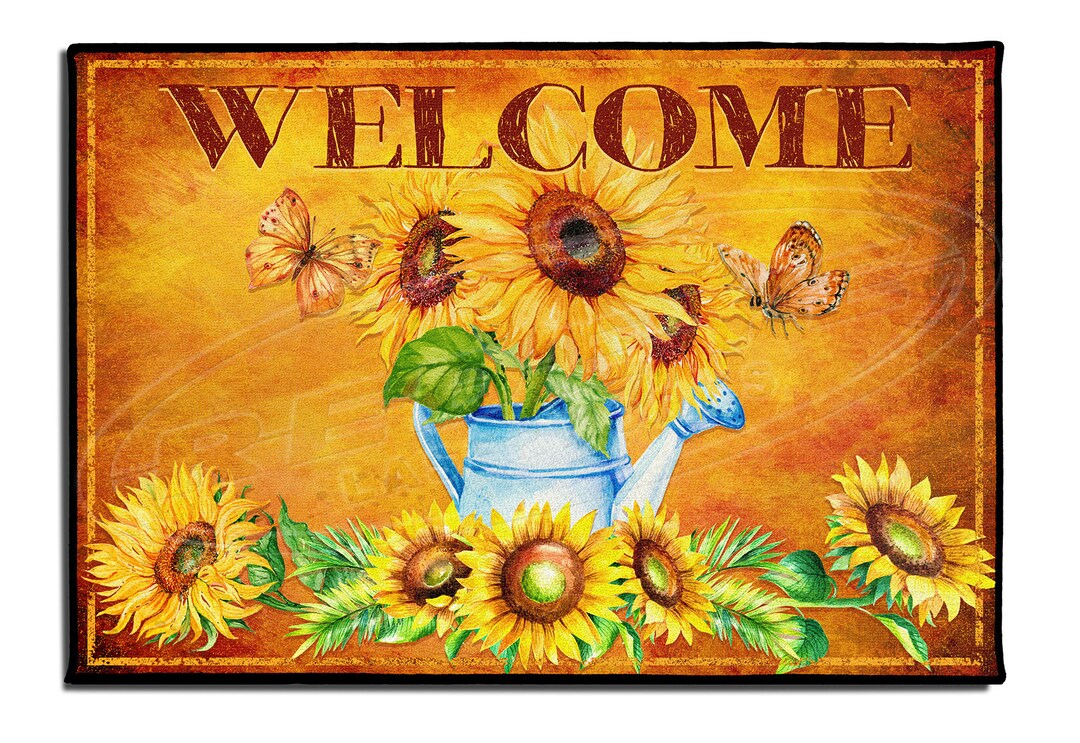 Sunflower Front Door Welcome Rugs, Floral Welcome Porch Mats ...