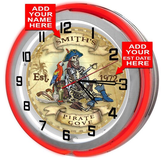 Pirate Theme Bar 19 Neon Clocks Jolly Roger Pirate - Etsy