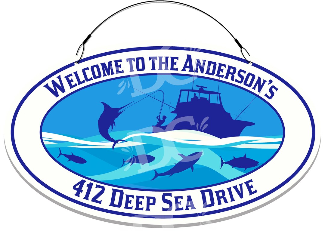 Deep Sea Fishing Themed Metal House Sign, Fishing Décor Signs, Ocean ...