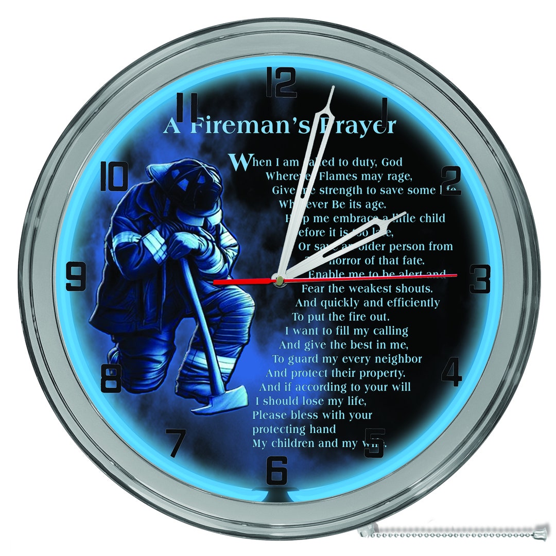 Firefighters Prayer 16 in Neon Clock, Fire Station Clocks, Fire Station ...