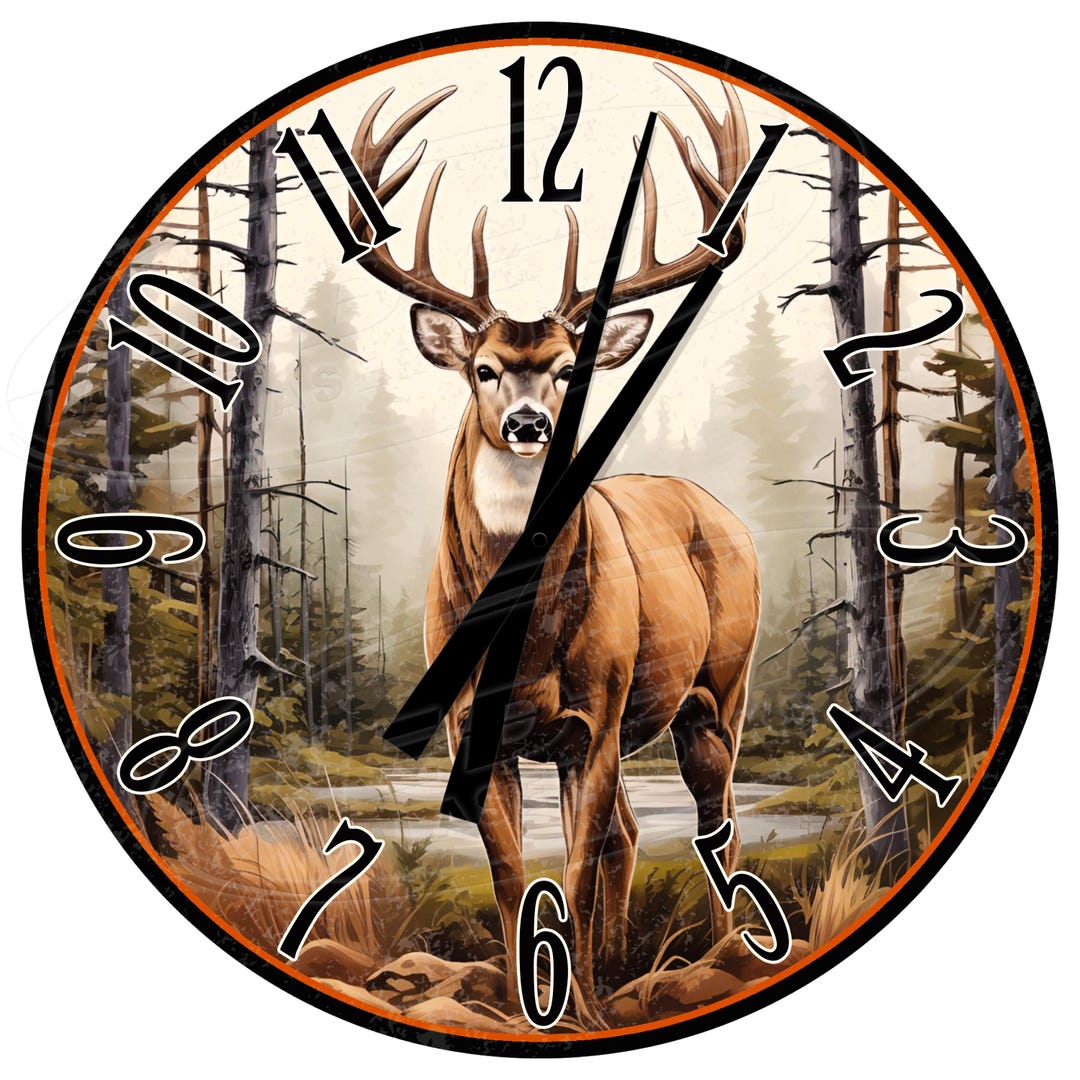Buck Deer Clock, Deer Themed Clocks, Deer Cottage Clock, Rustic Deer ...