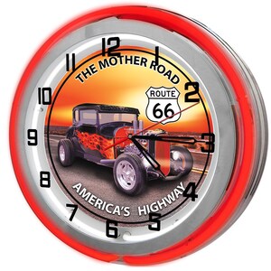 Route 66 Hot Rod Garage 19 Neon Clock Sign, America's Road Route 66 Garage Sign Clocks, Rat Rod ...