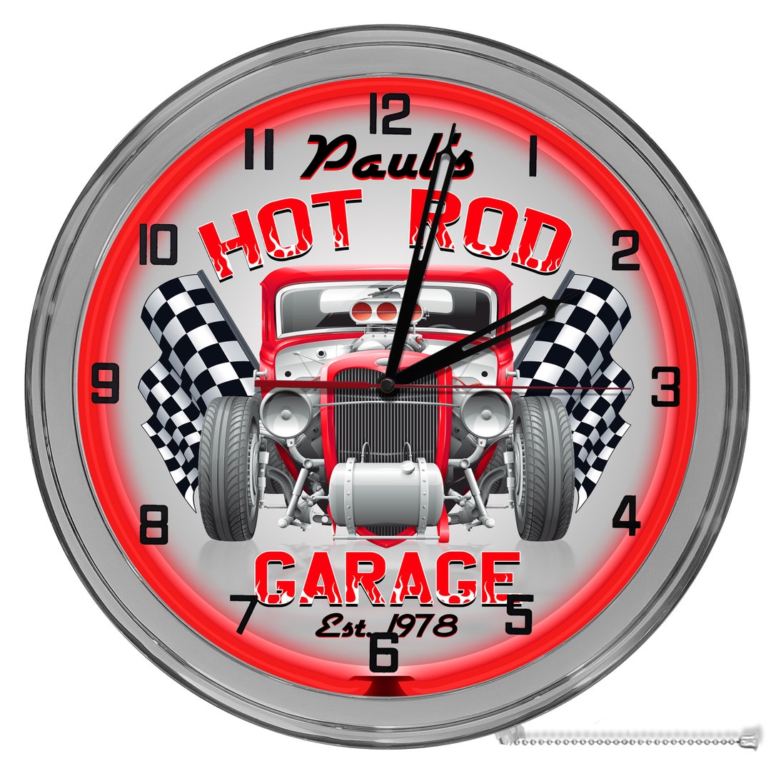 Hot Rod Garage Customized Hang up 16 in Wall Clock, Garage Repair Shop ...