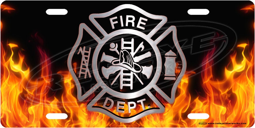 Fire Department Emblem Flames License Plate Tag, Firefighter License ...