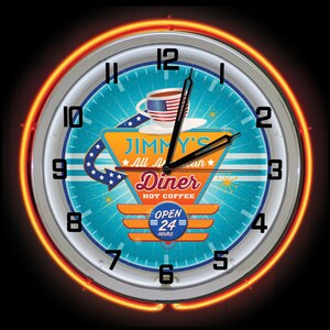 Diner Restaurant 19" Neon Sign Clock, Retro Diner Clocks, Vintage Diner ...