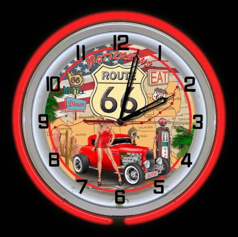 Route 66 Customized 19 Neon Garage Clock Hot Rod Neon | Etsy