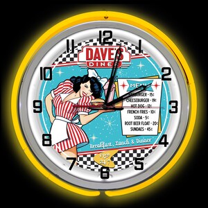 Vintage 1950's Diner Neon Clock, Custom Drive in 19" Double Neon Clock ...