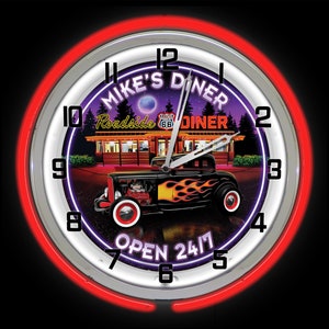 Retro Americana 1950's Hot Rod Diner Neon Clock, Custom Drive in 19 ...