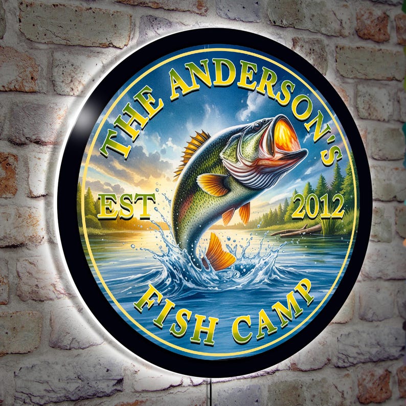 Personalized Fishing Lodge LED Sign: Backlit Angler Decor - Etsy