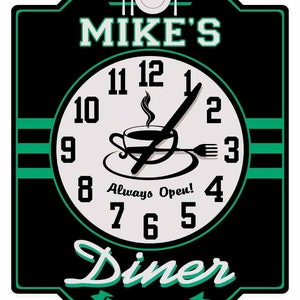 Vintage Diner Custom Wall Clock, Restaurant Clocks, Diner Décor, Retro ...