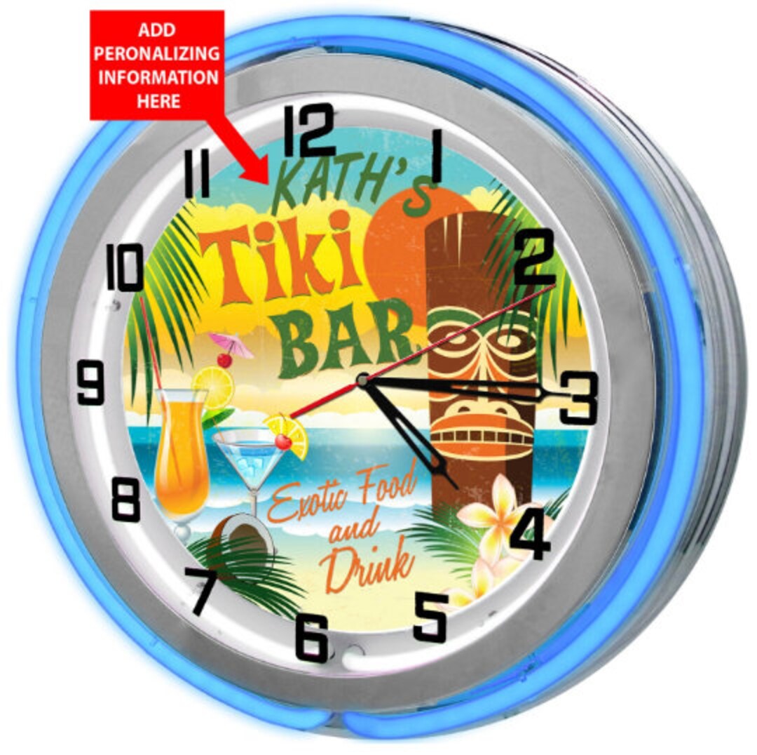 Tiki Bar Tiki Idol Neon Sign 19 Clock Tiki Beach Bar - Etsy