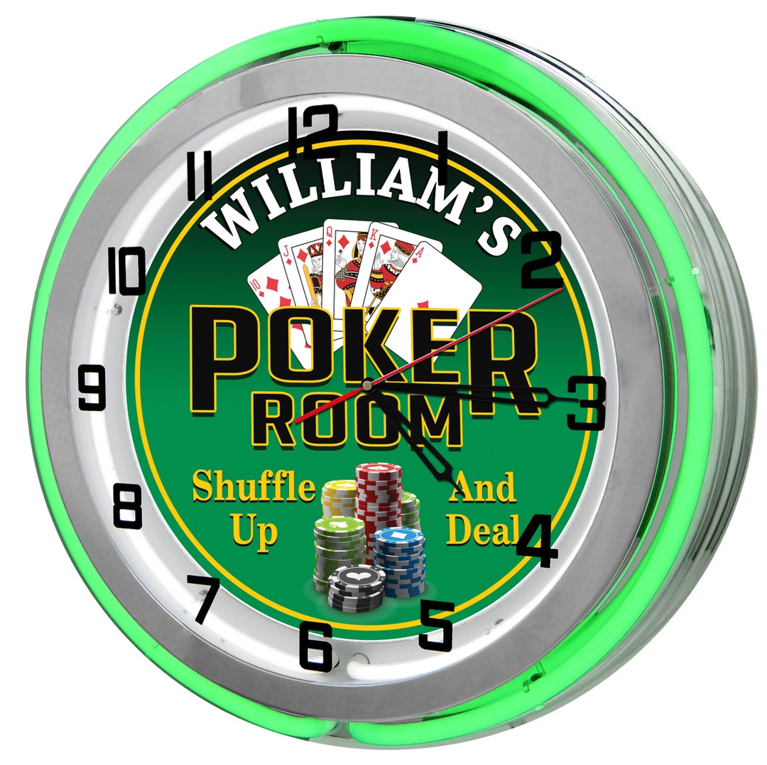 Poker Room Light up Green Neon Clock, Game Room Wall Clock, Card Game ...