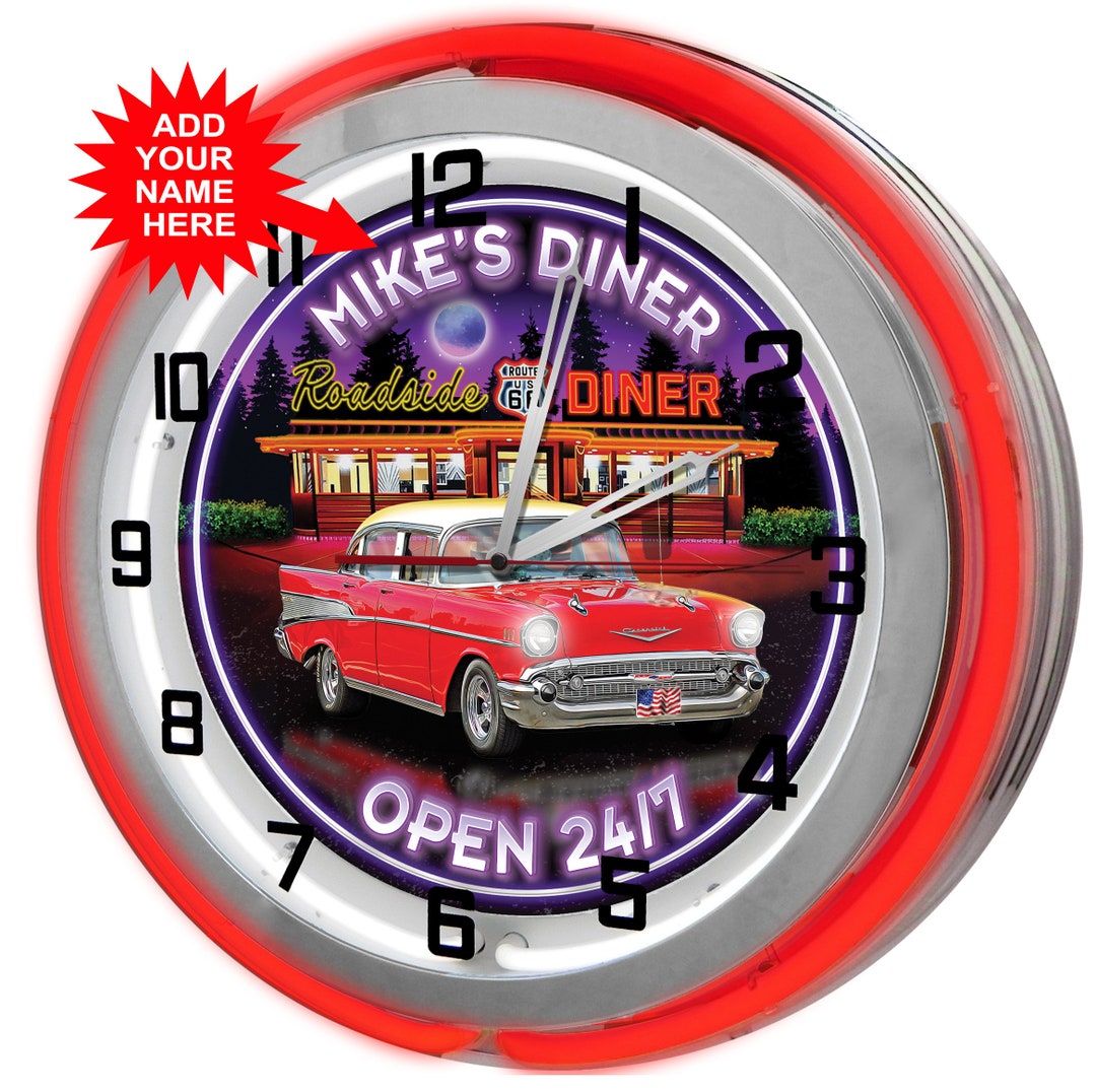 Retro Americana 1950's Hot Rod Diner Neon Clock, Custom Drive in 19 ...