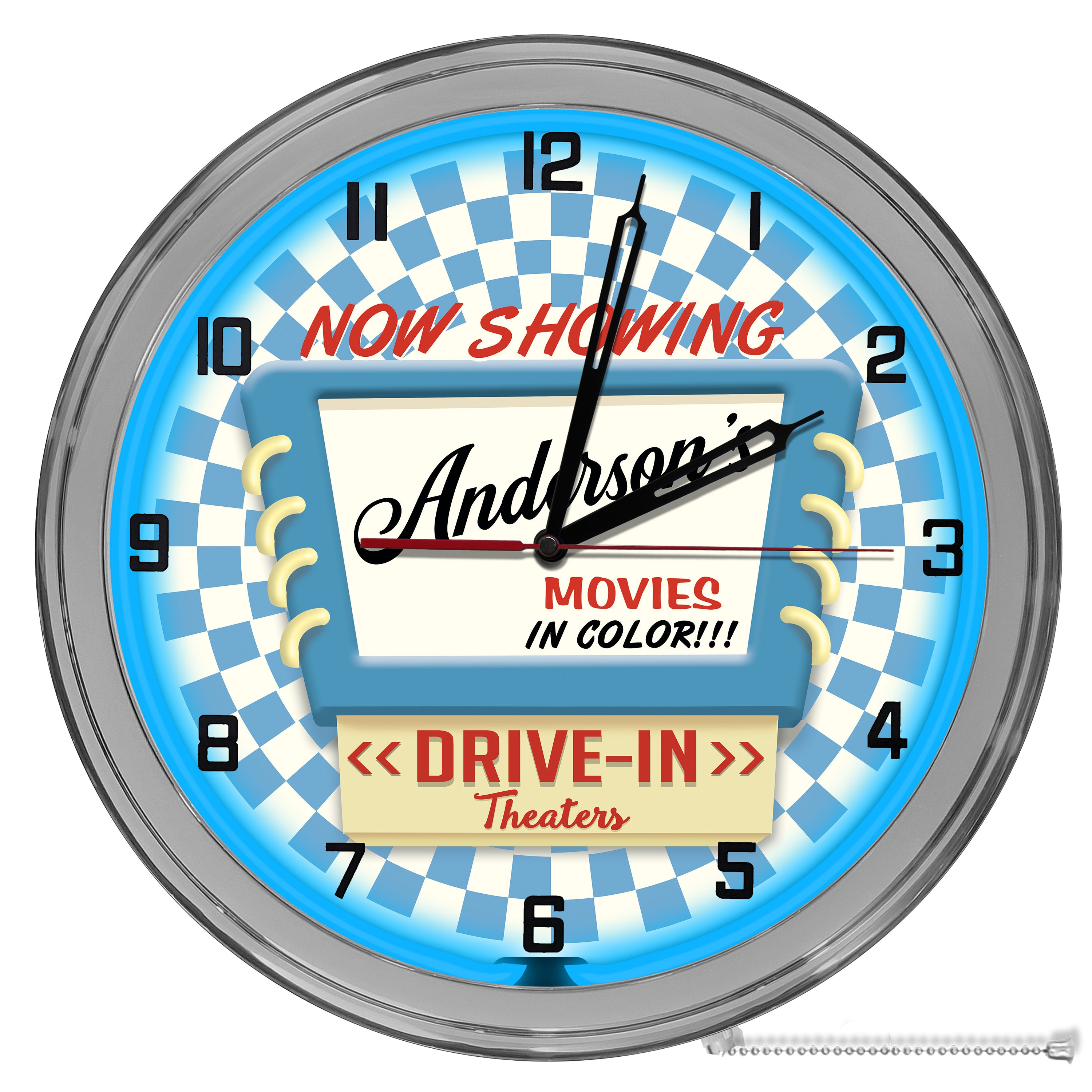 Vintage Drive-in Movie Theater Light up Clock - 16 Inch Customized Neon ...