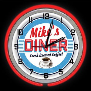 Vintage 1950's Diner Neon Clock, Cafe Diner 19" Double Neon Clock ...