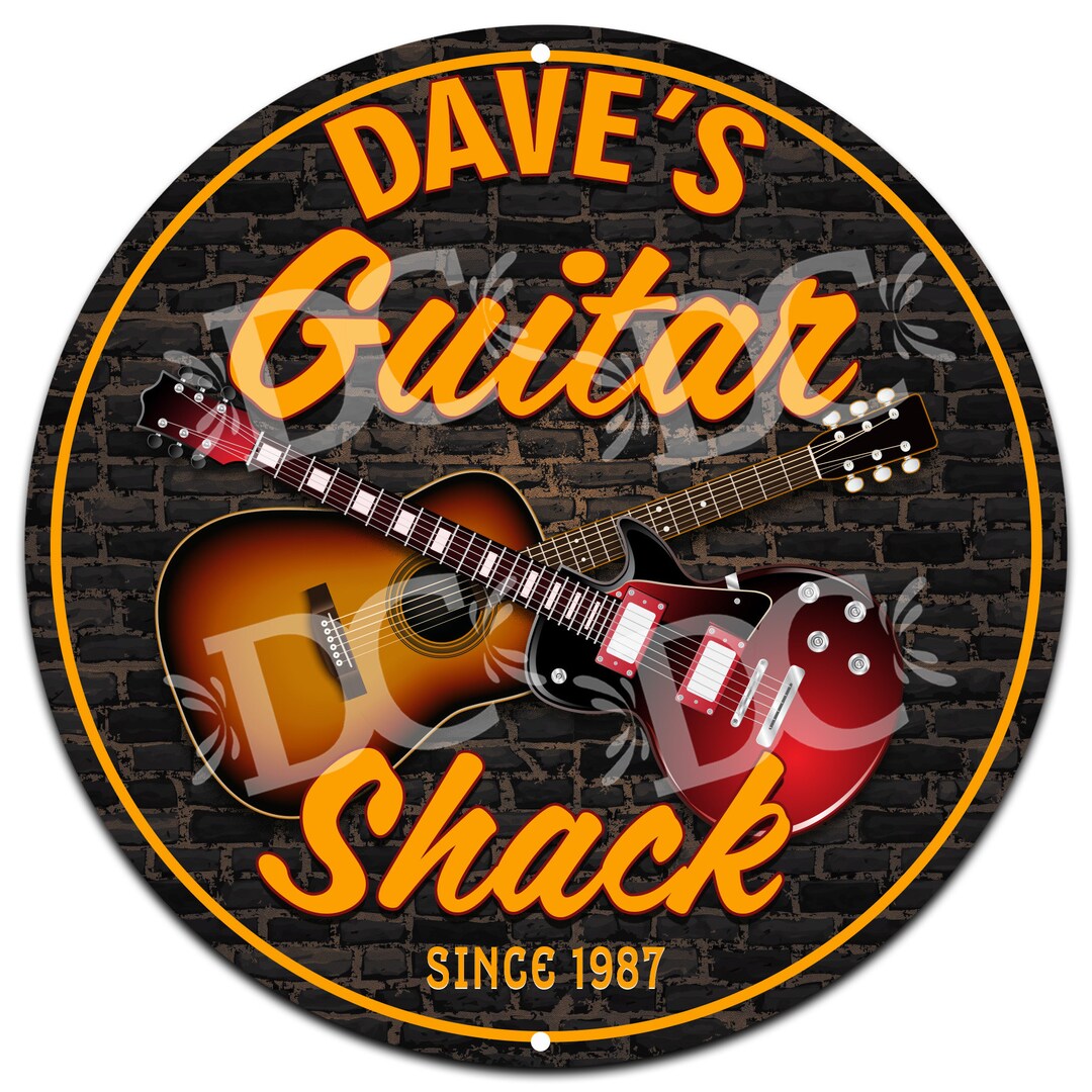 Guitar Studio Customized Metal Sign, Guitar Store Sign, Acoustic Guitar ...
