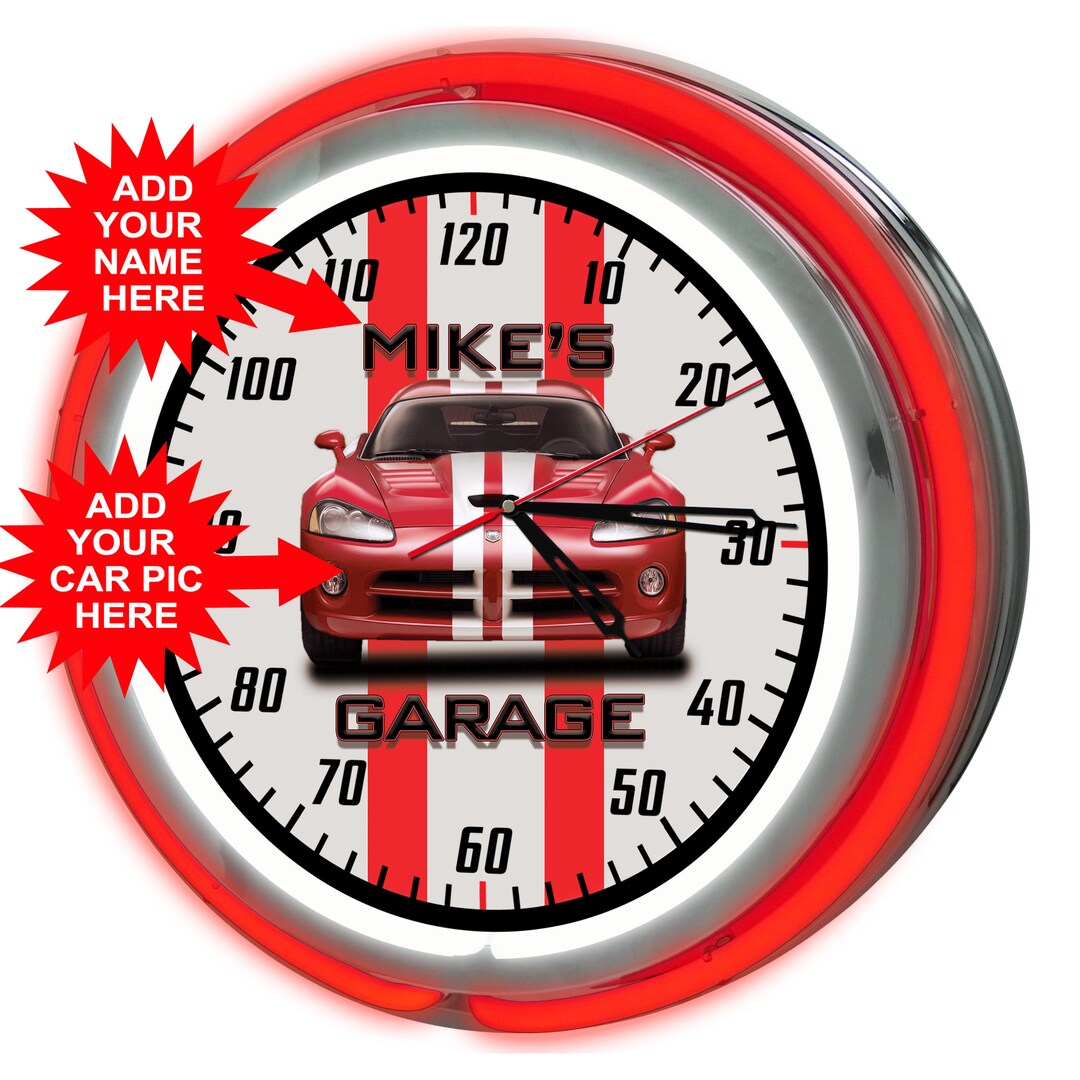 Speedometer Neon Sign Garage 19 Clock, Personalized Muscle Car Garage ...