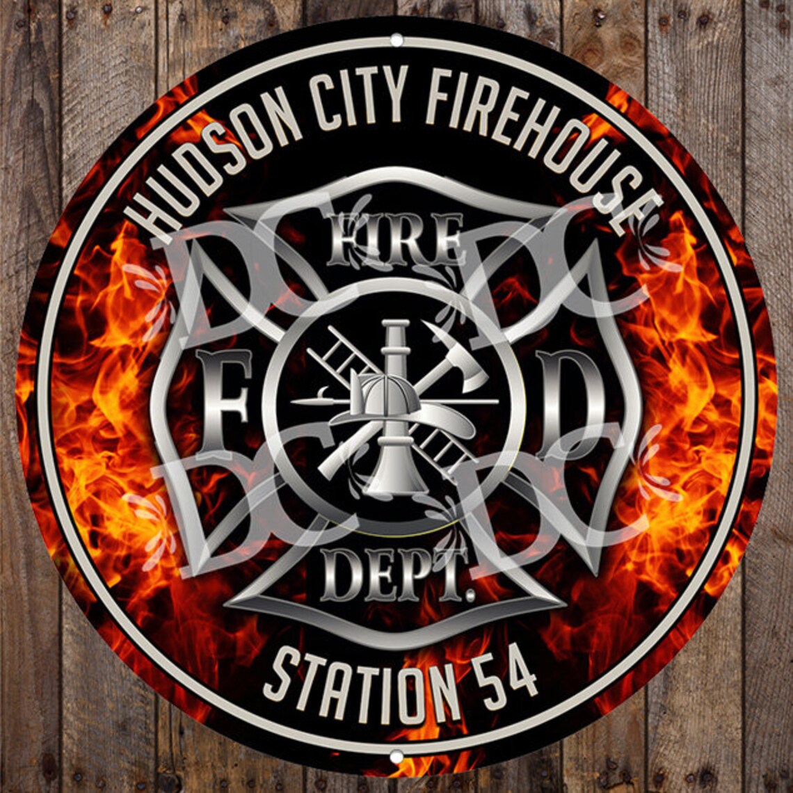 Custom Firefighter Sign: Firehouse Station Logo, Aluminum Circle Sign ...