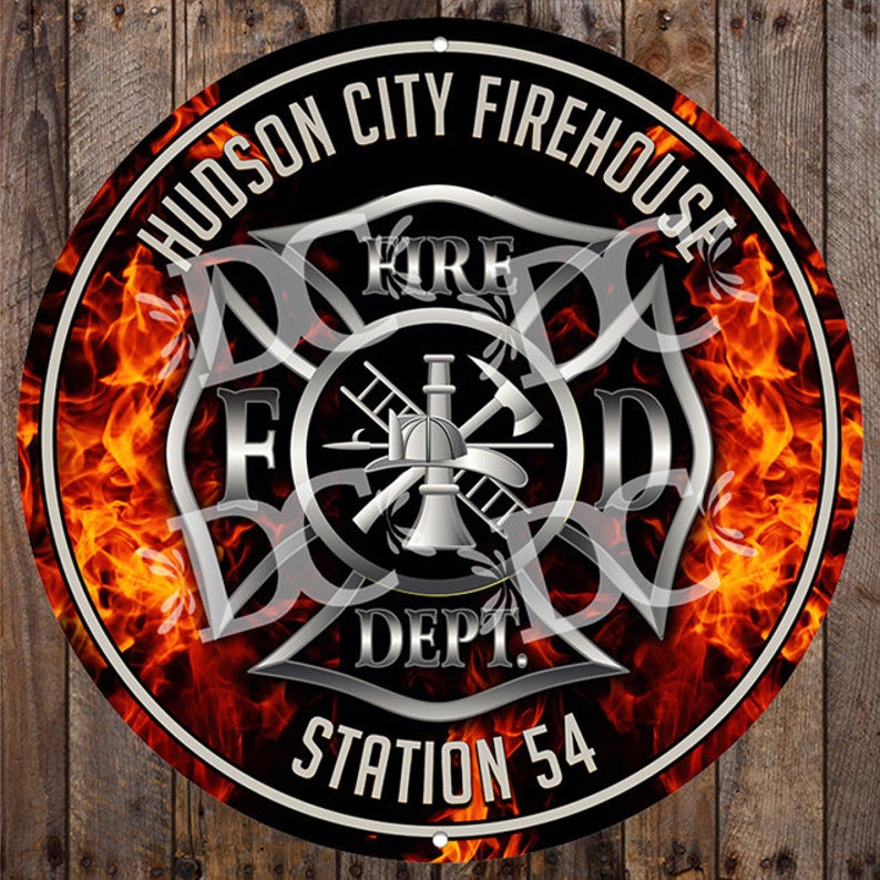 Custom Firefighter Sign: Firehouse Station Logo, Aluminum Circle Sign ...