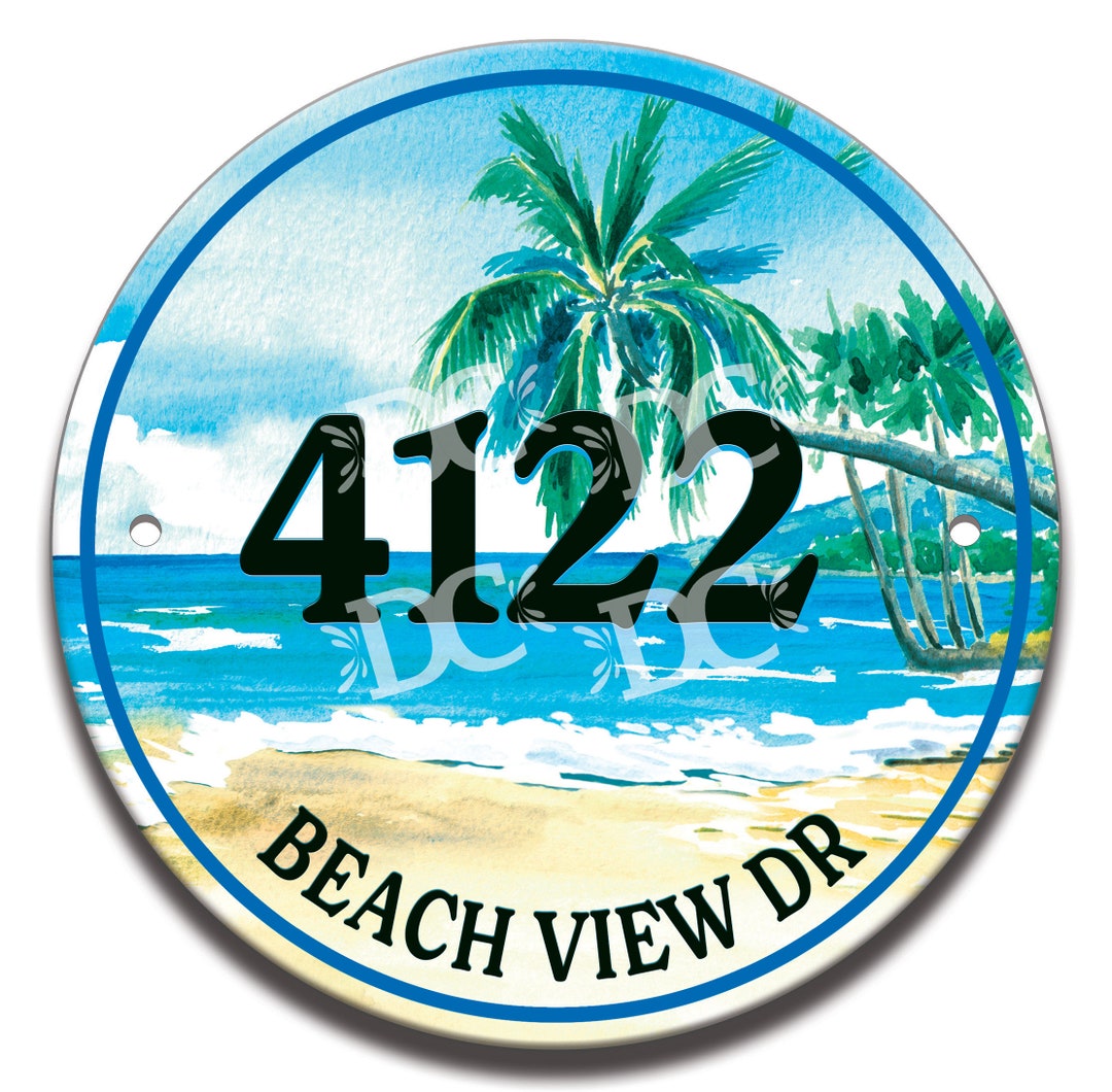 Tropical Beach House Number Sign: Ceramic Circle Tile - Etsy