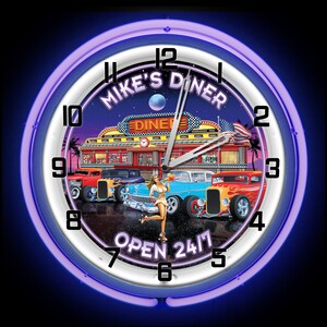 1950s Hot Rod Diner Neon Clock: Custom Retro Wall Decor - Etsy